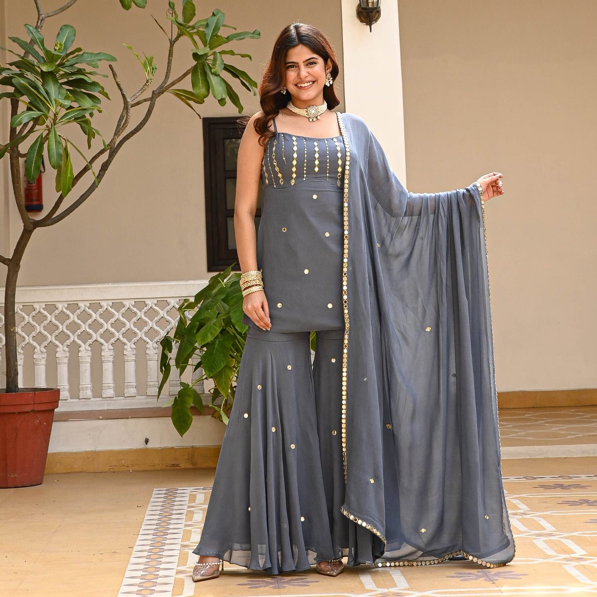 Sakhi Gray Designer Sharara Suit Set for Women Online – UrbanStree