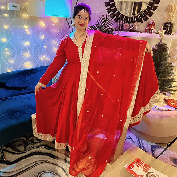 Parvati Red Designer Cotton Anarkali Suit Set for Women Online – UrbanStree