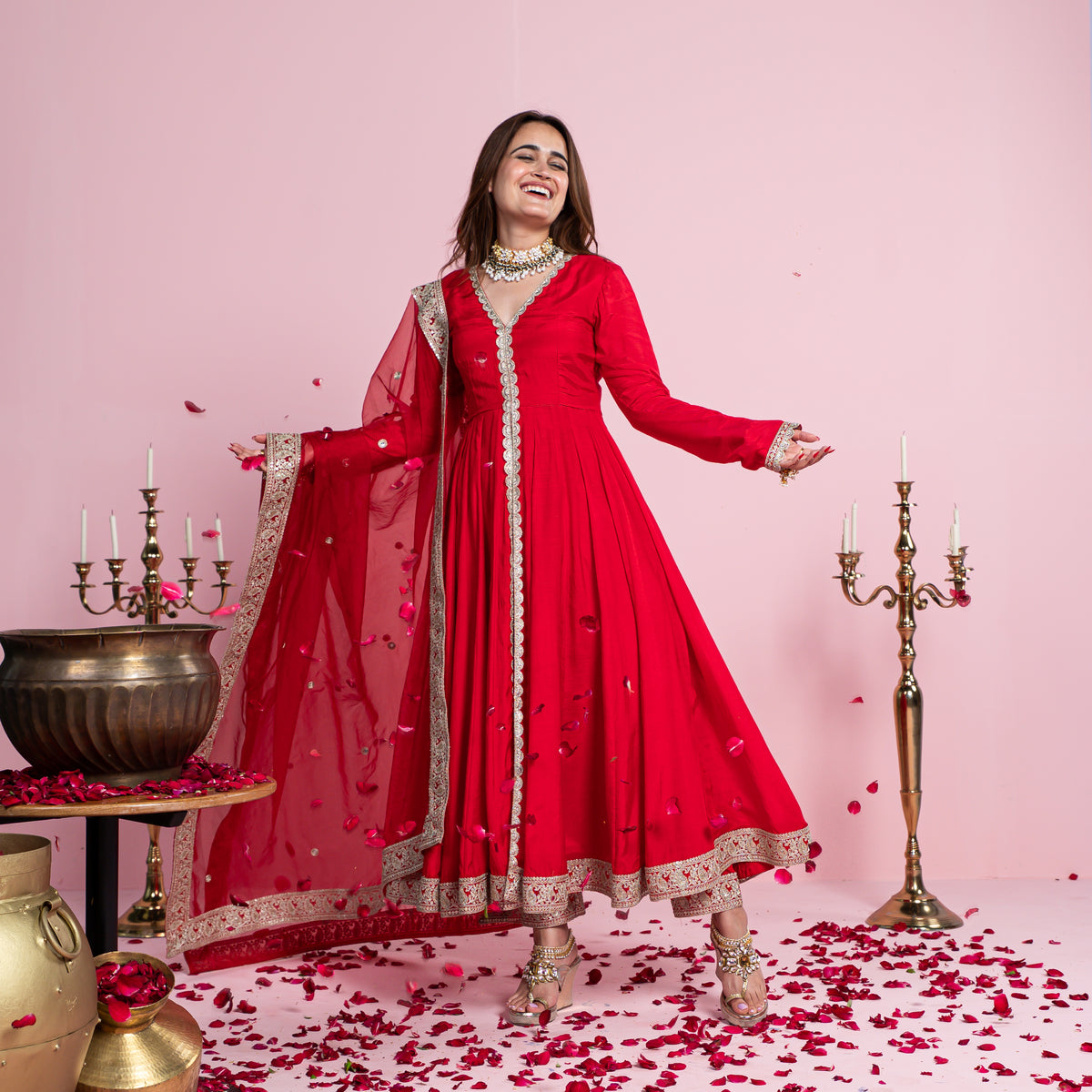 Parvati Red Designer Cotton Anarkali Suit Set for Women Online – UrbanStree