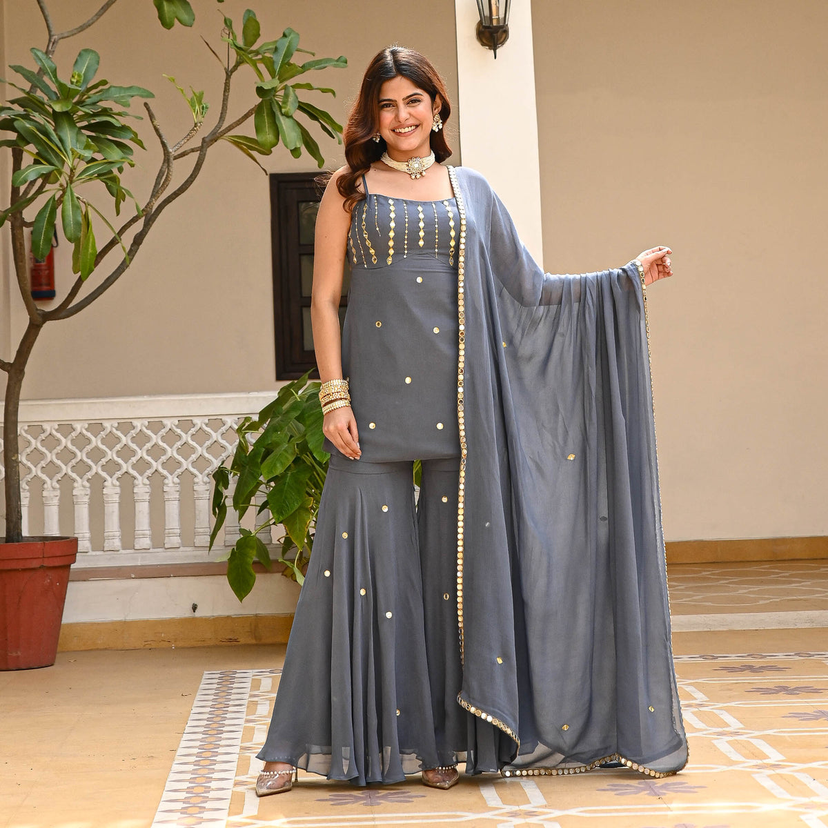 Sakhi Gray Designer Sharara Suit Set for Women Online – UrbanStree