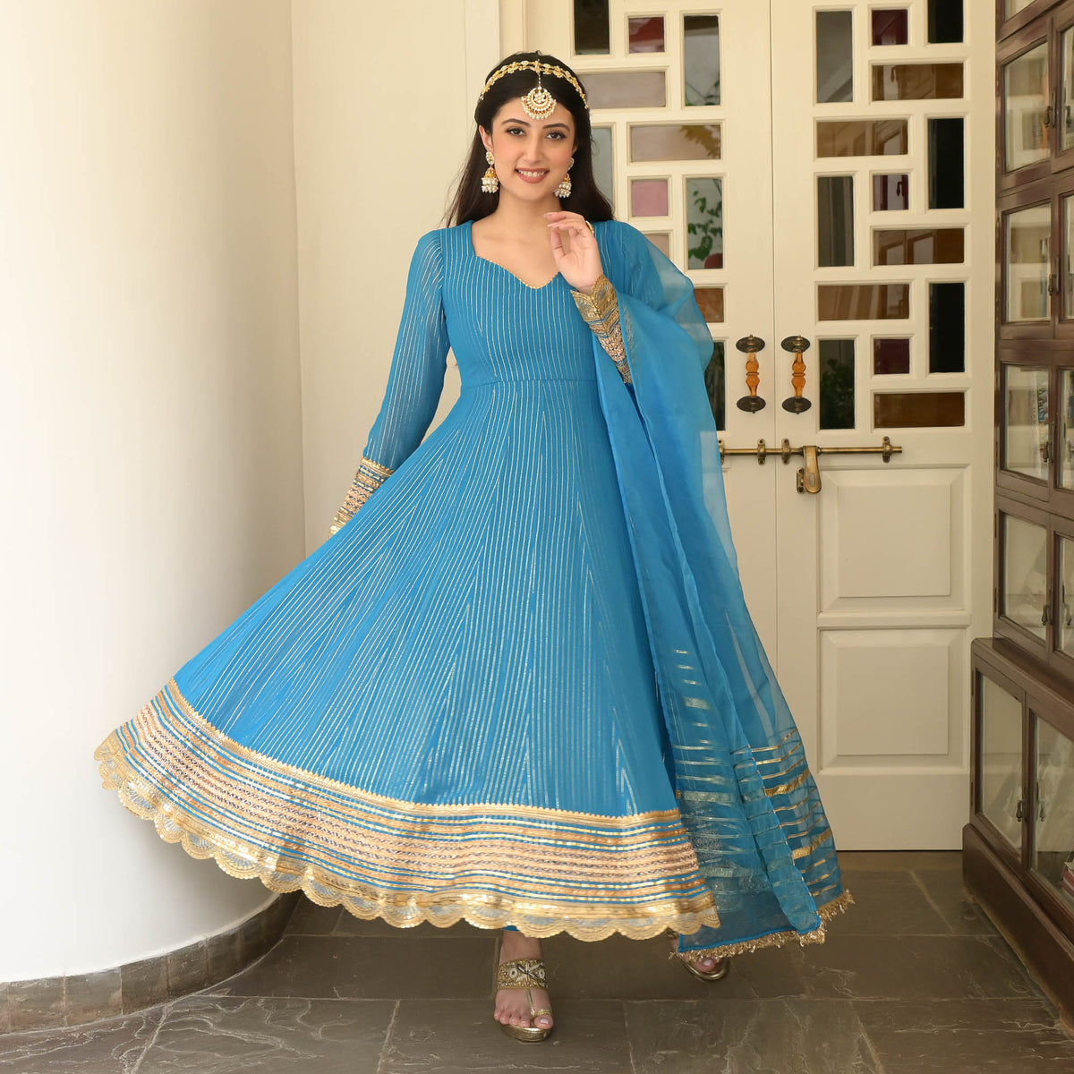 Radhika Blue Designer Georgette Anarkali Suit Set for Women Online ...