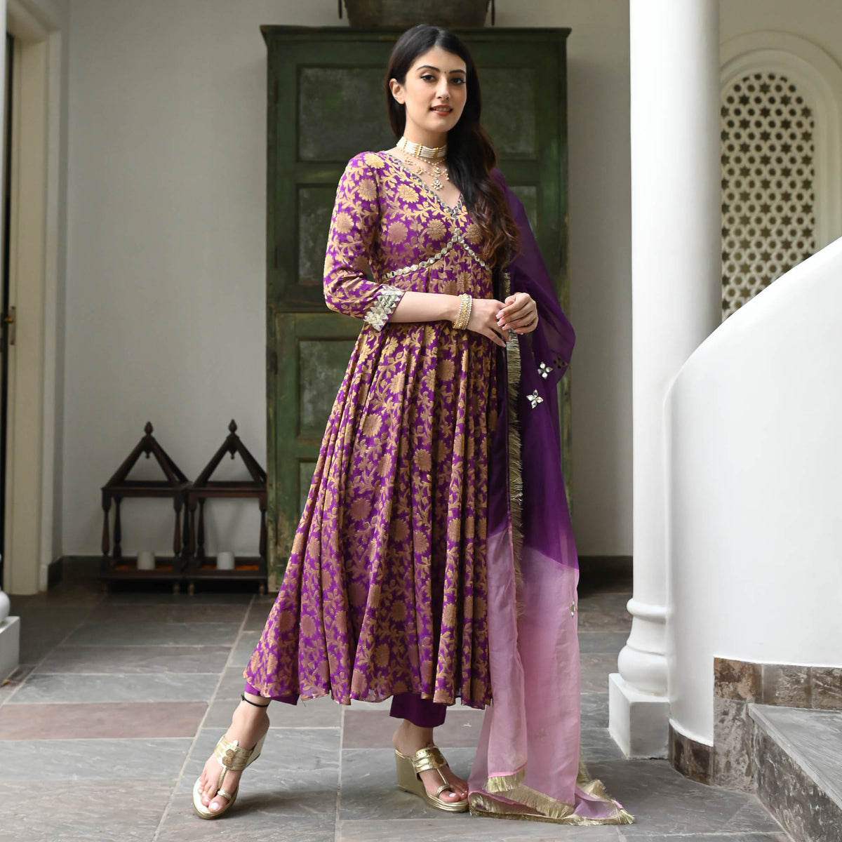 Raghavi Purple Jacquard Designer Anarkali Suit Set for Women Online ...