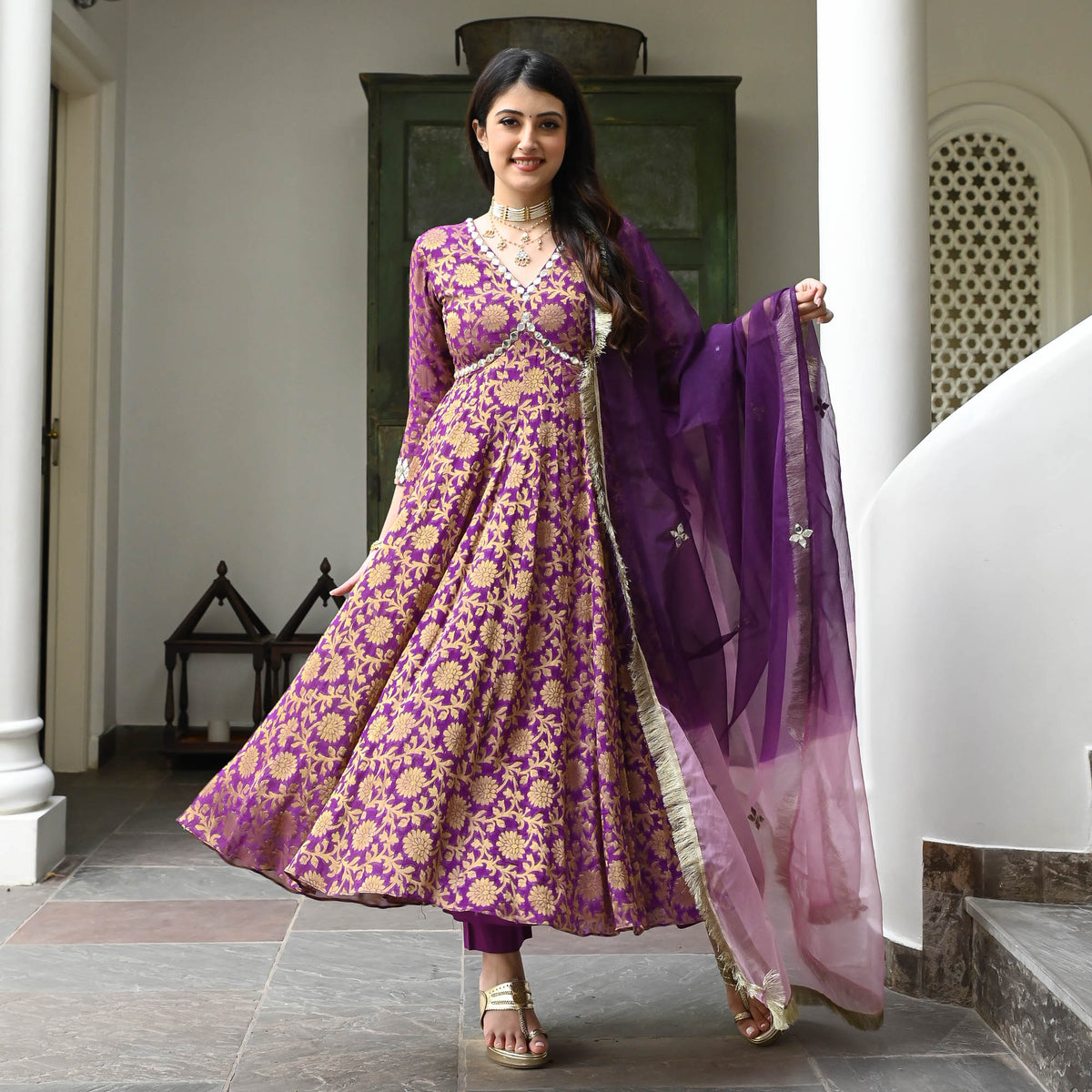 Raghavi Purple Jacquard Designer Anarkali Suit Set for Women Online ...
