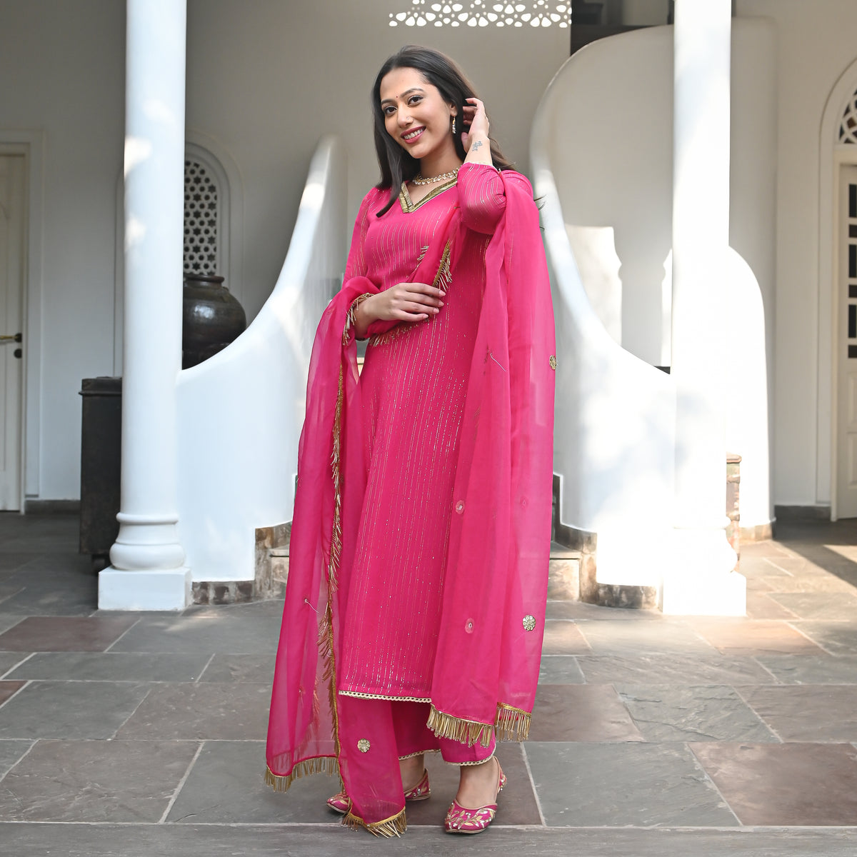 Buy UrbanStree Masuma Sultan Pink Designer Traditional Silk Suit Set ...